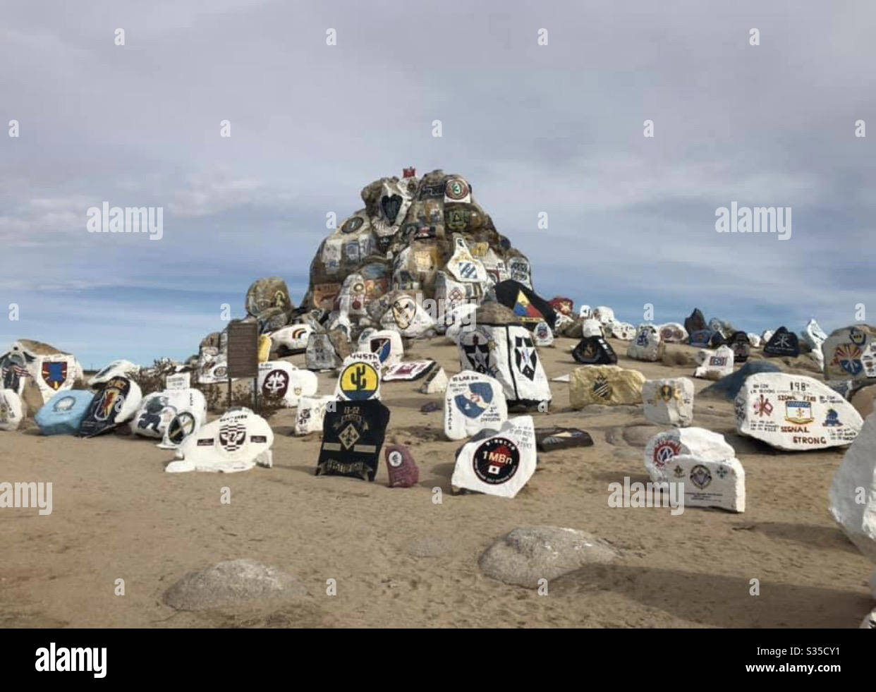 Military rock pile outside fort Irwin California represents different ...