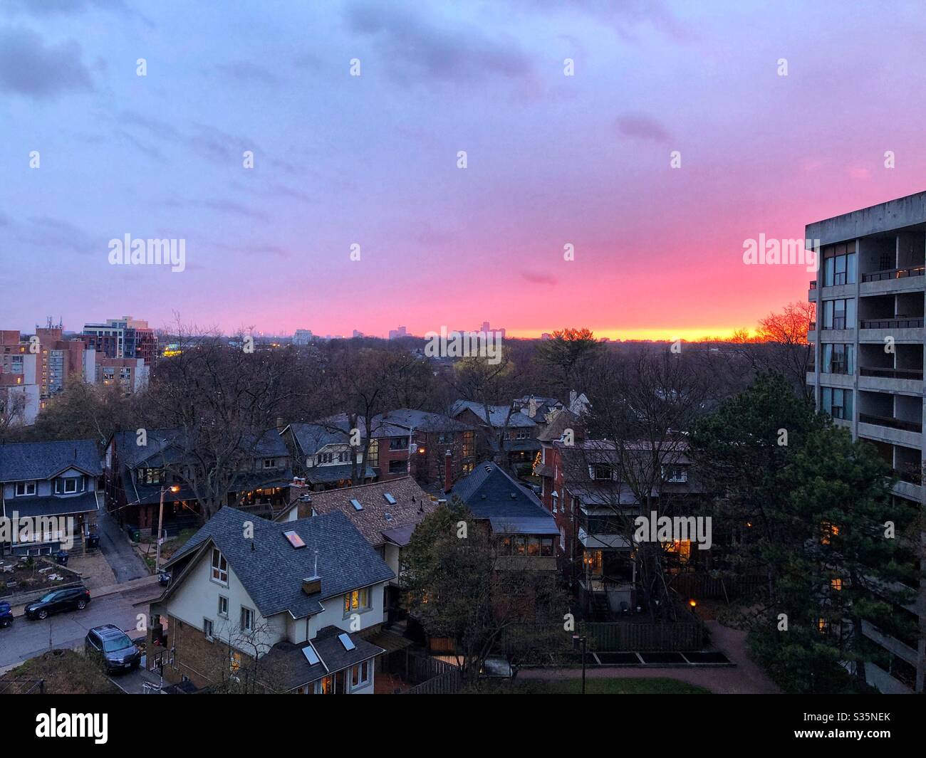 Sunset seen from the balcony in a Toronto neighbourhood Stock Photo - Alamy