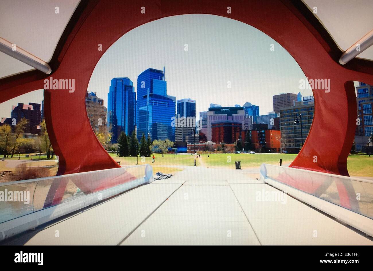 Peace Bridge, dossing the Bow River, downtown, Calgary, Alberta ...