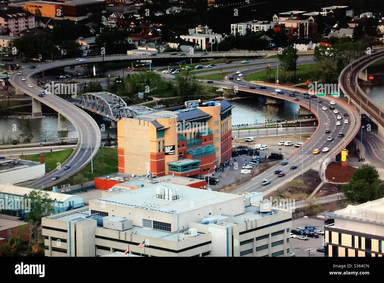 Views, city Calgary, Alberta, from the ,Calgary Tower, fourth street ...