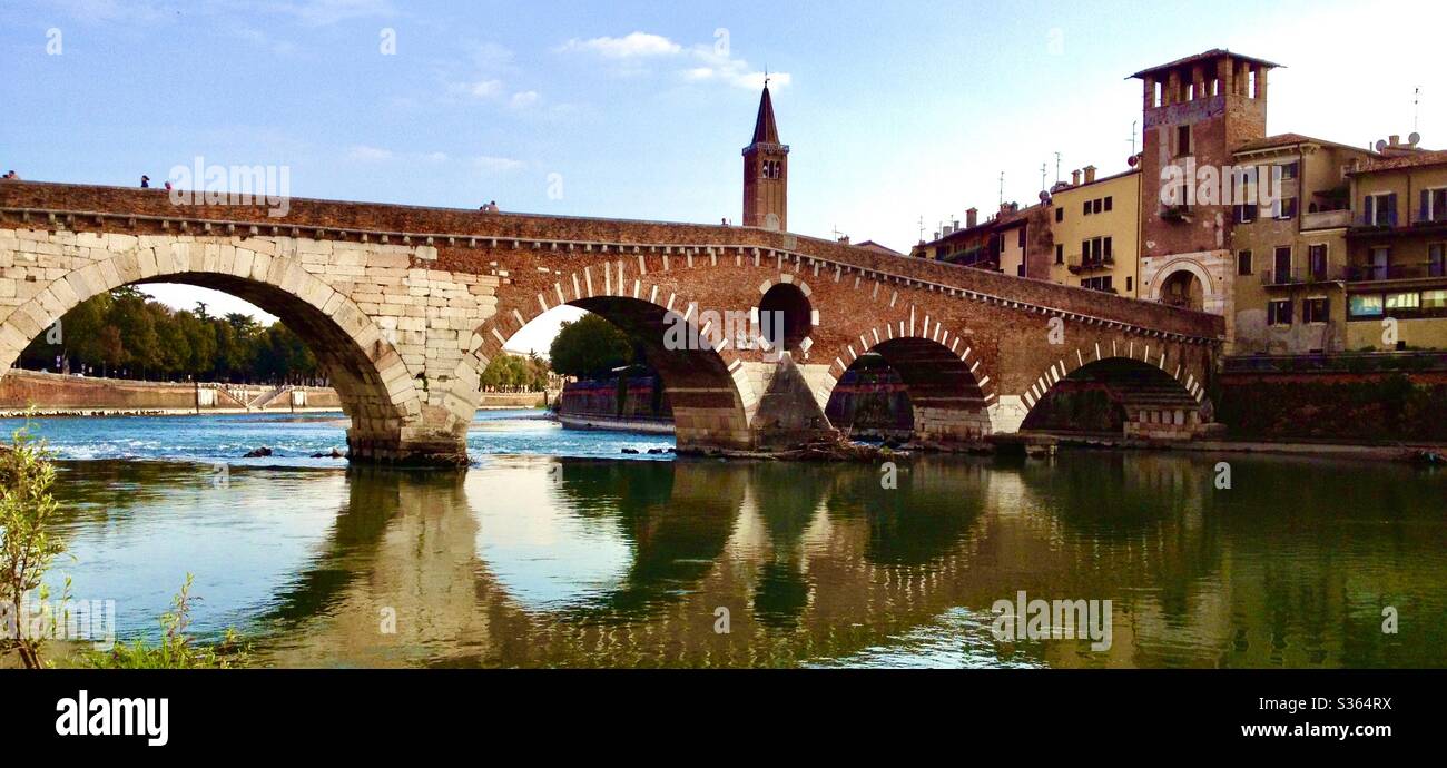 Old brick bridge Verona Italy Stock Photo - Alamy