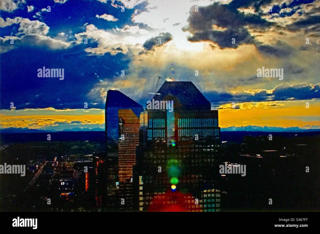 View from the Calgary Tower, city of Calgary, Canadian Rockies ...