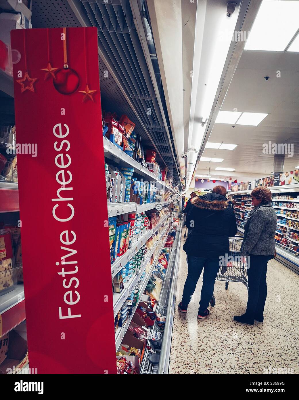 Festive cheese aisle in Tesco supermarket, Uk Stock Photo - Alamy