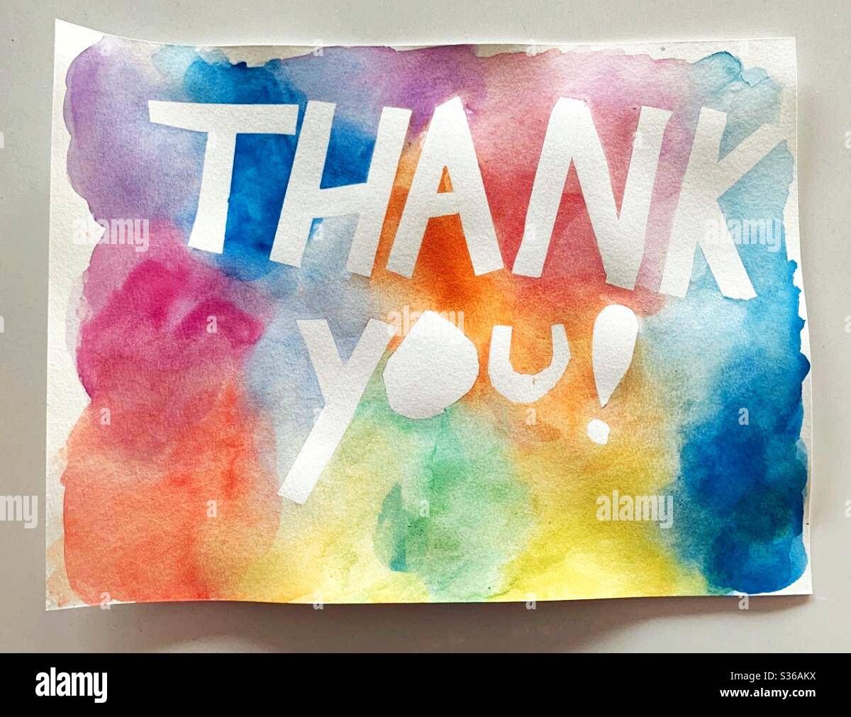 Hand painted watercolor thank you card Stock Photo - Alamy