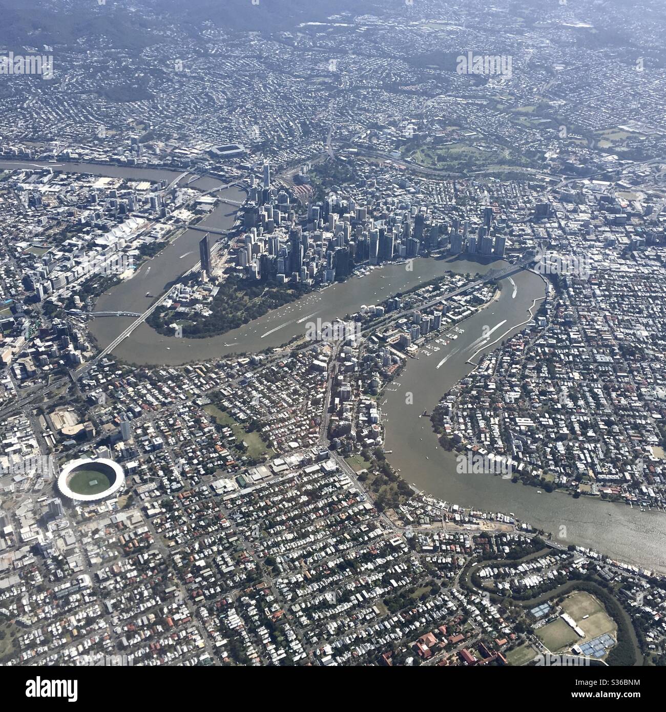 Aerial View of Brisbane City, Brisbane River, The Gabba, Kangaroo Point ...