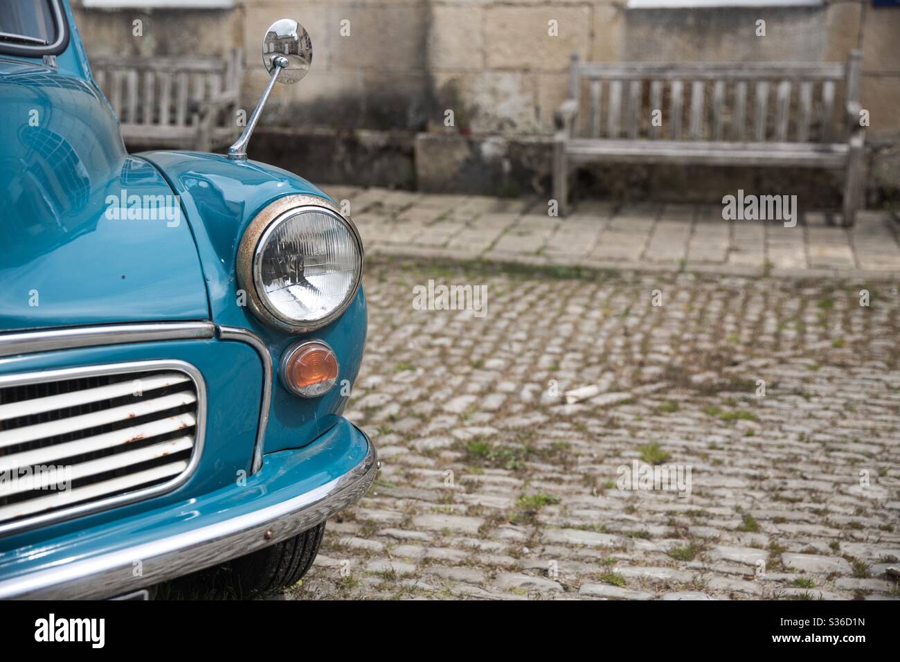 A close-up showing the detail of a classic or vintage car in a retro ...