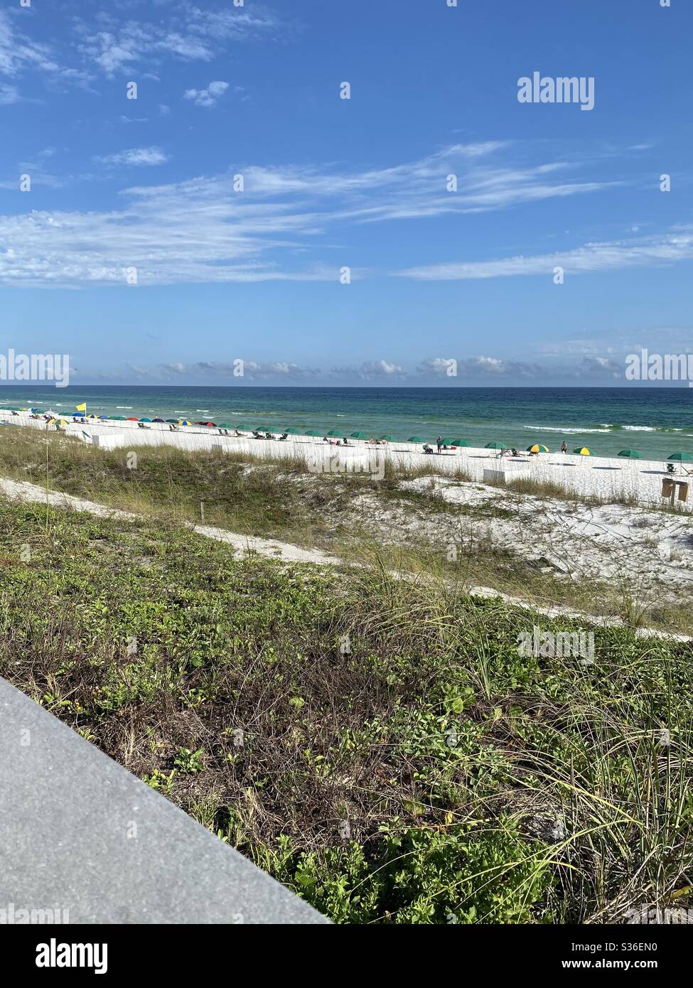 Upper view of Florida white sand beach May 21, 2020 after reopening of ...