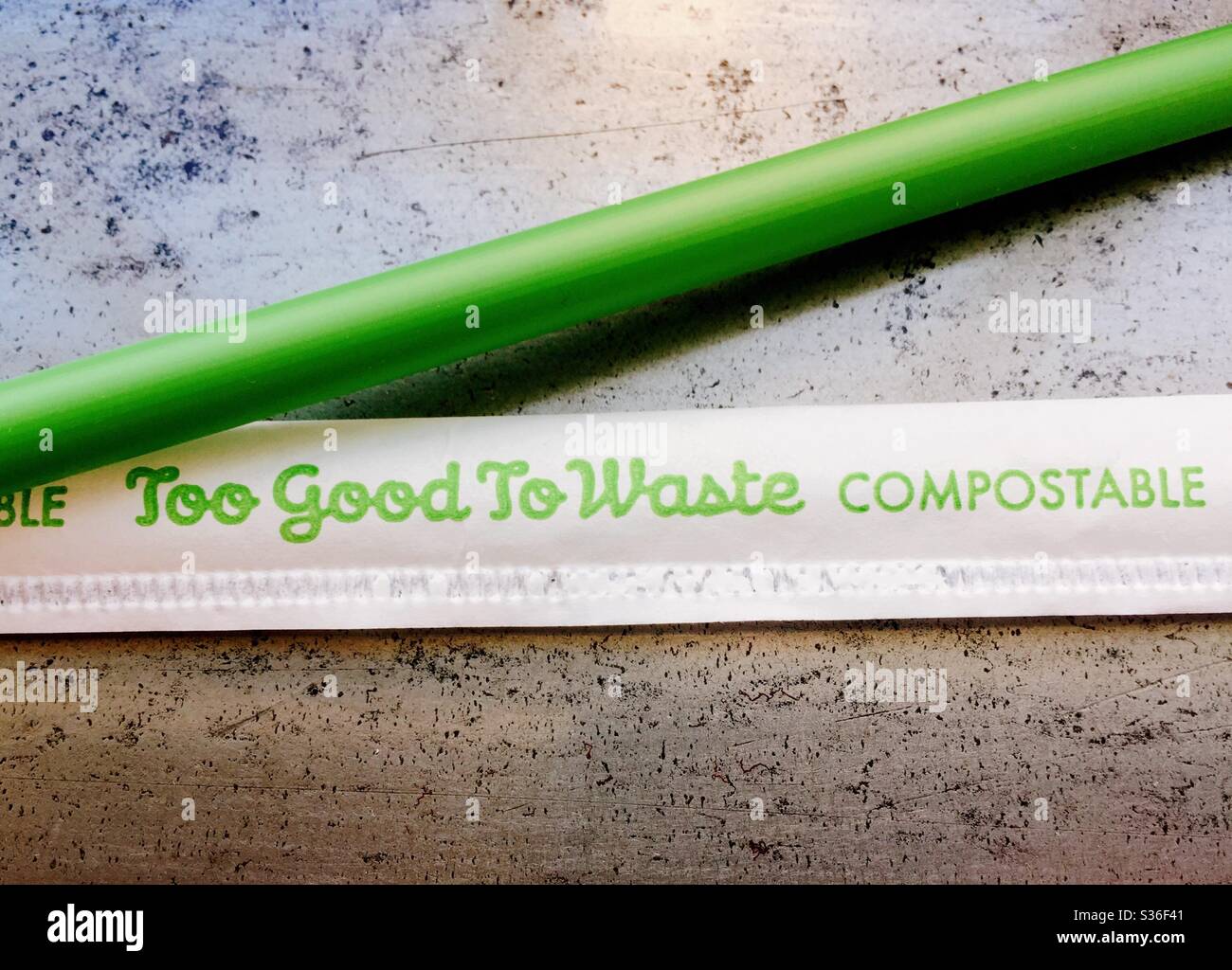 Close up of a too good to waste PLA green compostable straws, USA Stock ...