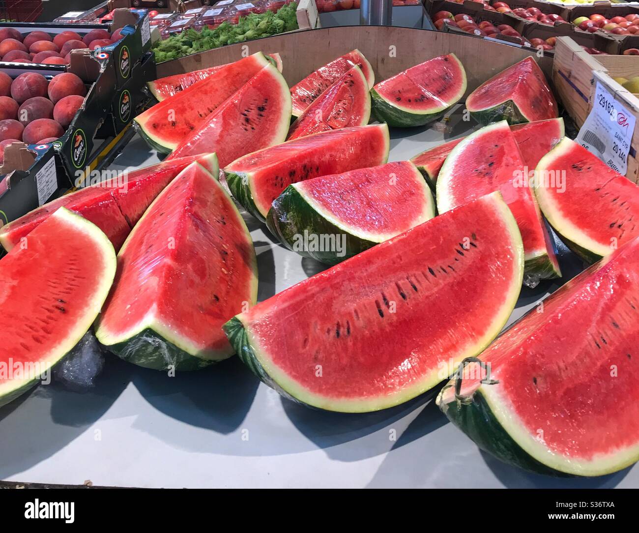 Fresh Watermelon pieces in French market Stock Photo - Alamy