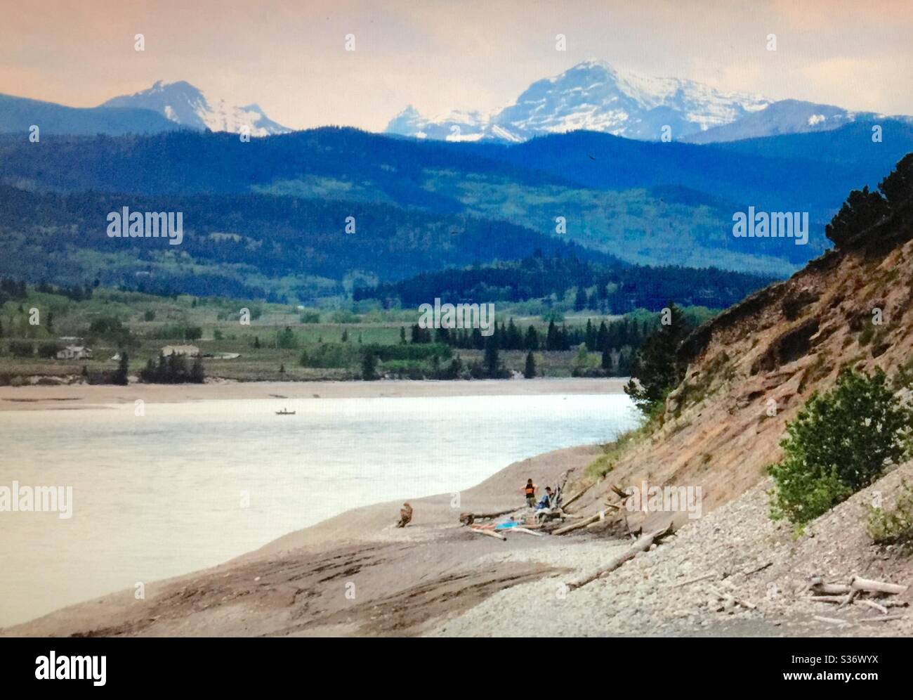 Ghost Lake, shore line, Canadian Rockies , Alberta, Canada Stock Photo ...