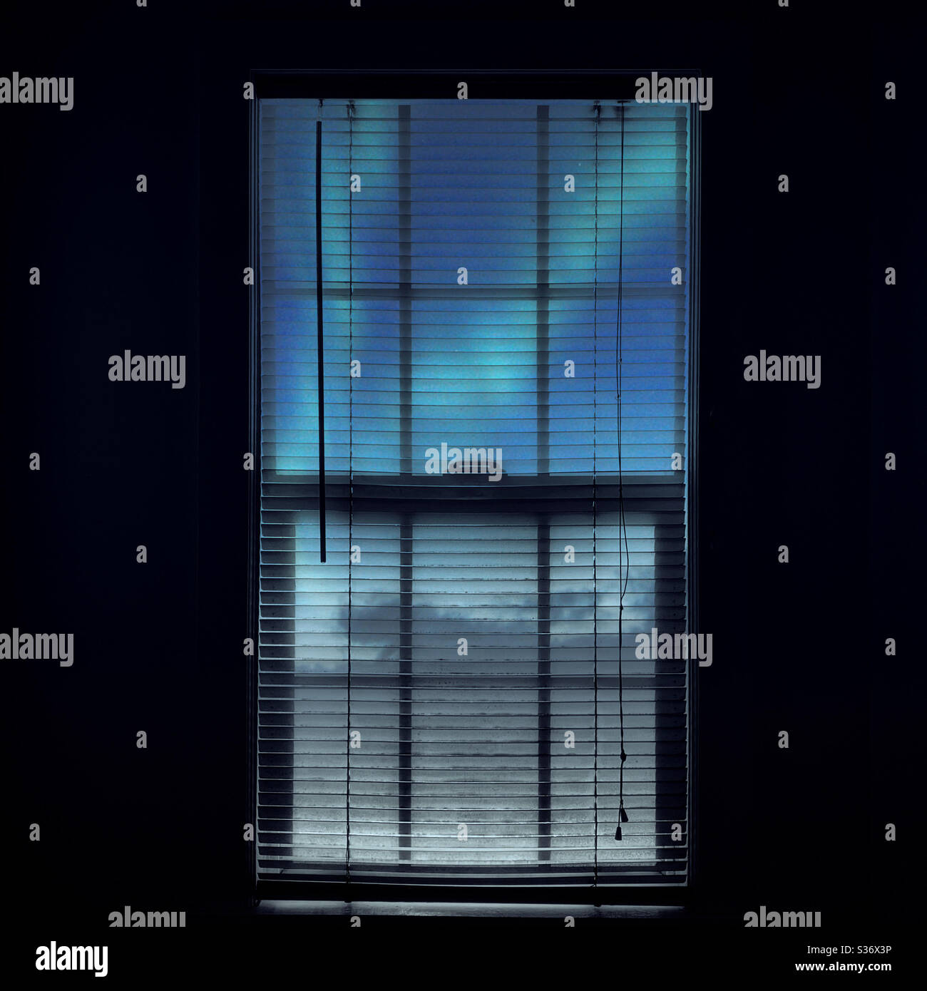 The home window seen the bluish northern light at the night sky Stock ...