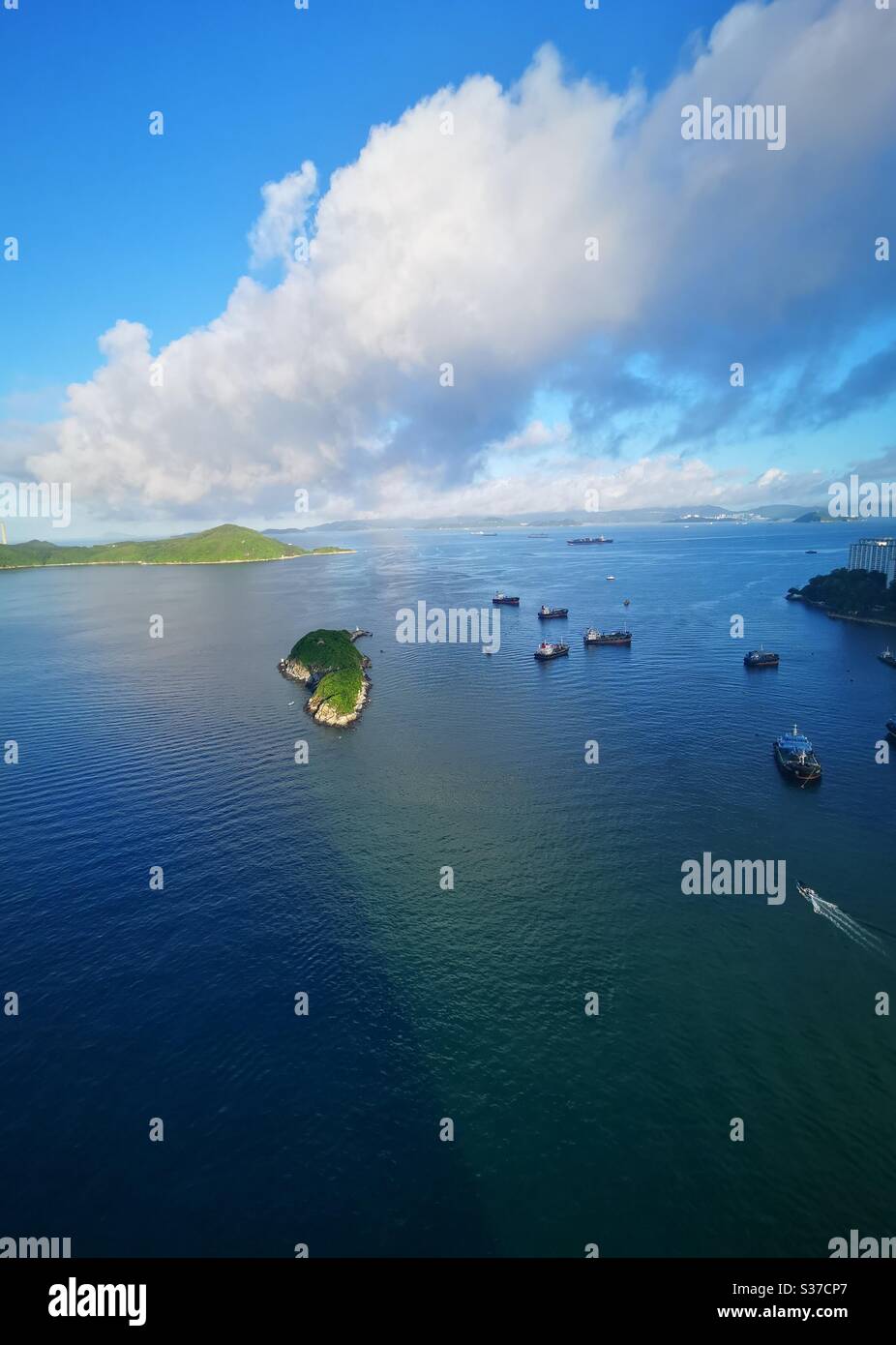 Aerial view of the East Lamma Channel and the outlaying islands of Hong ...