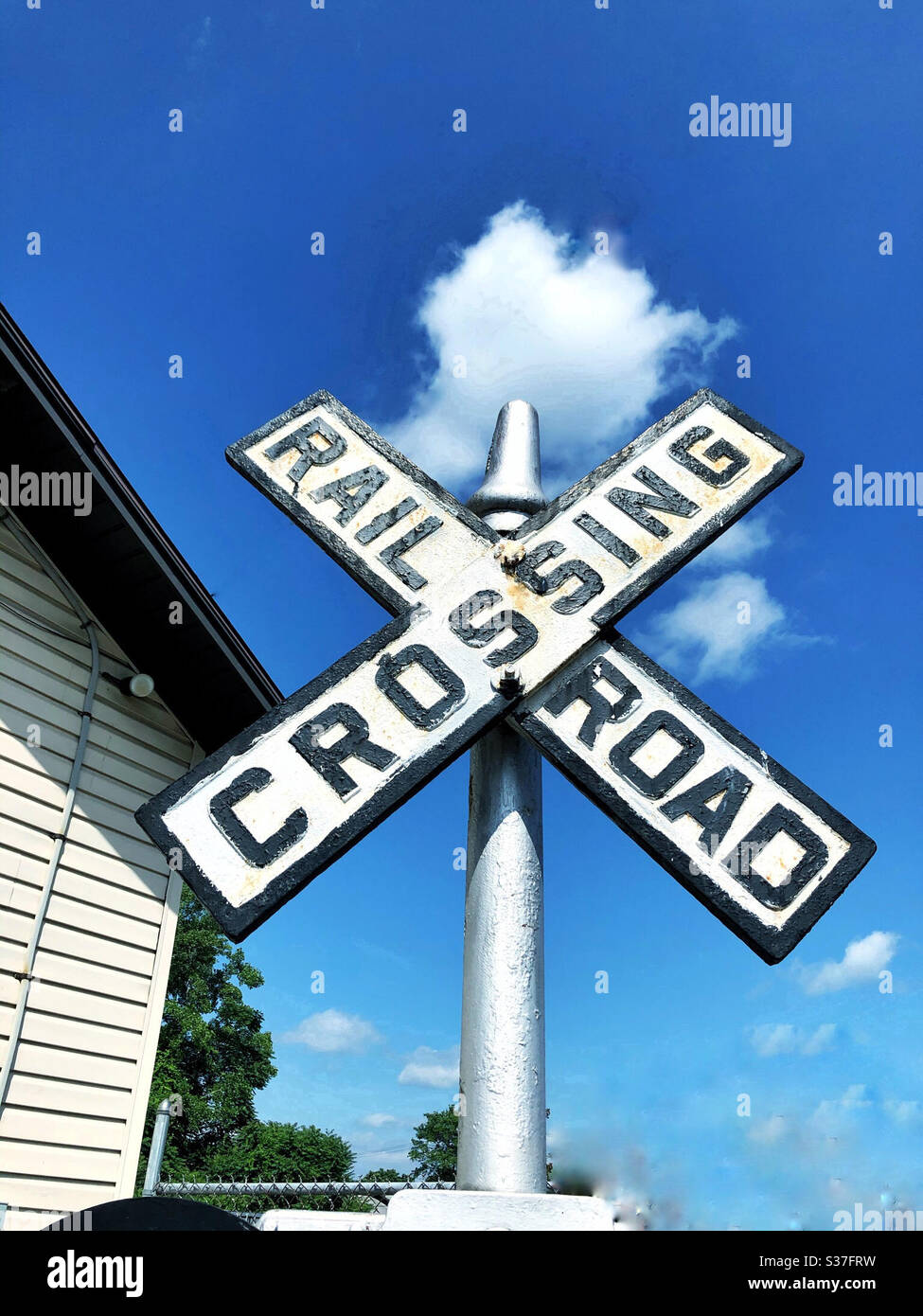 Vintage Rail Road crossing road sign Stock Photo - Alamy
