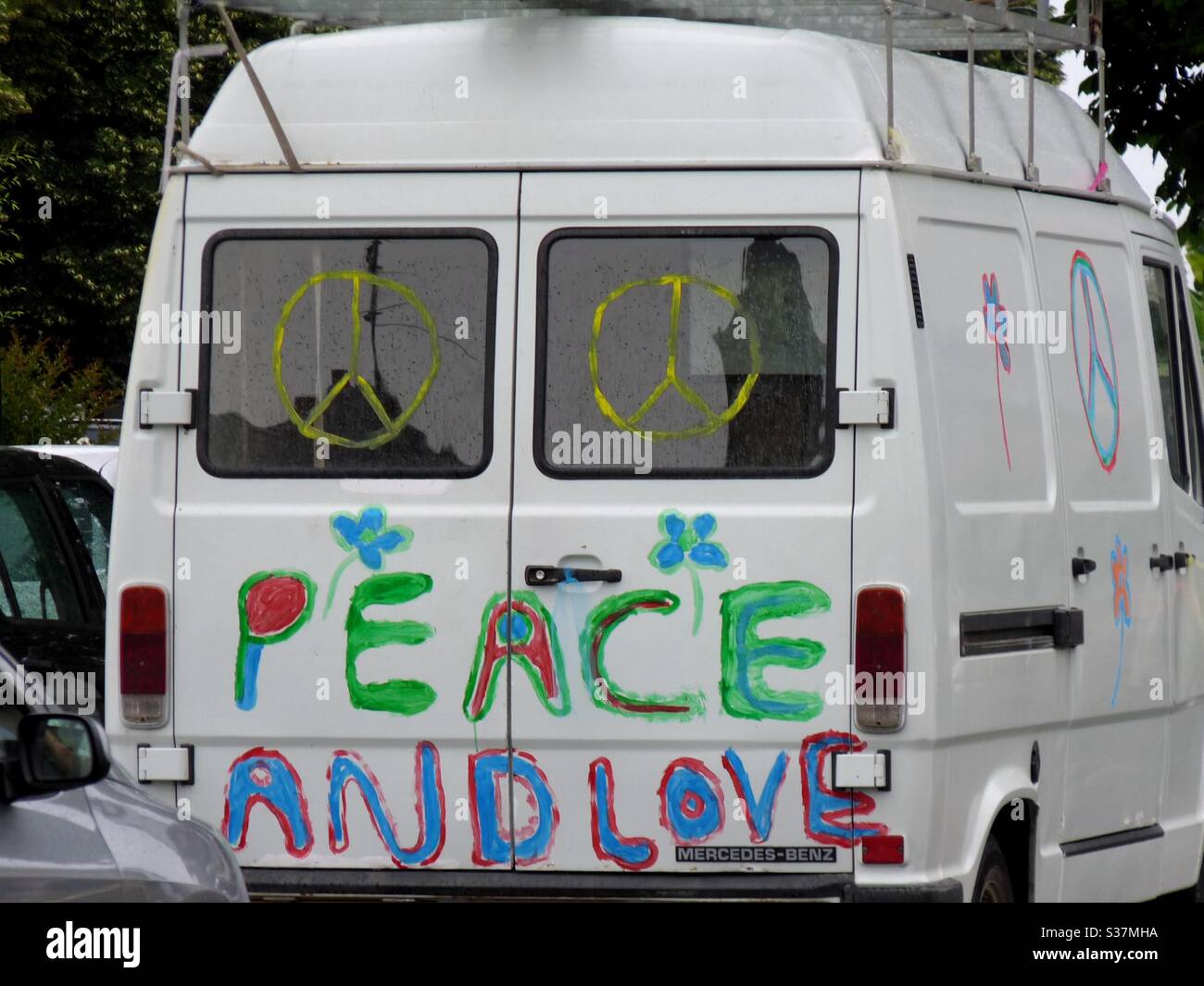 Transit van with Peace and Love and Peace symbols Stock Photo - Alamy