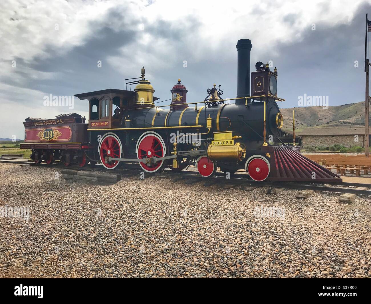 Steam train engines at the Golden Spike, National Historic Monument ...