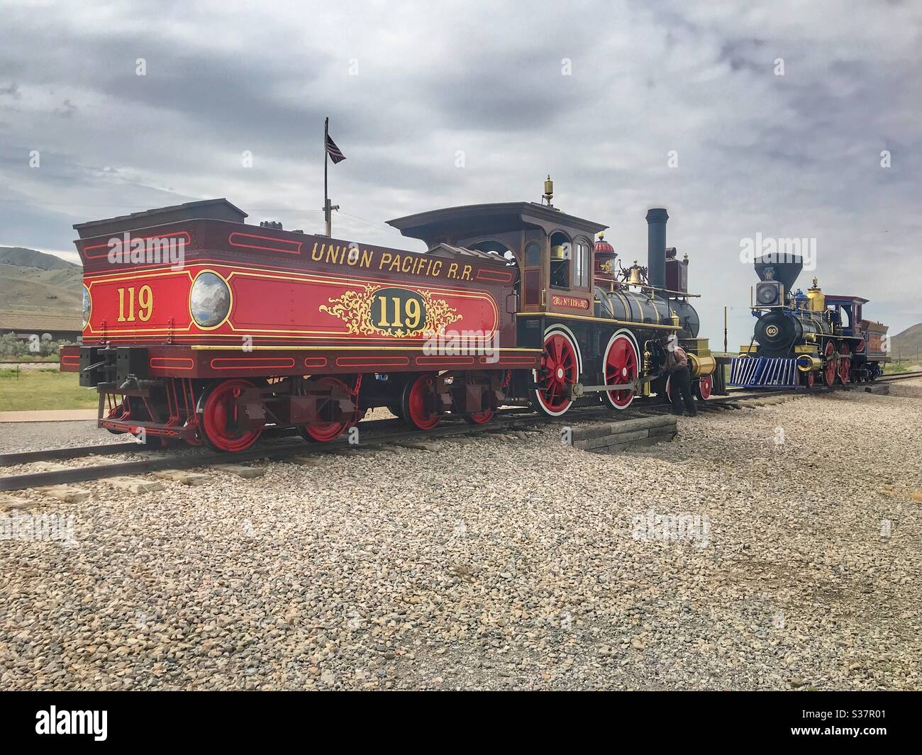 Steam train engines at the Golden Spike, National Historic Monument ...