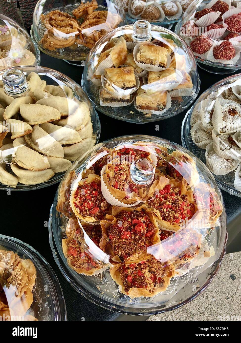 Display of Middle Eastern cakes at the Arab market in Châtellerault ...