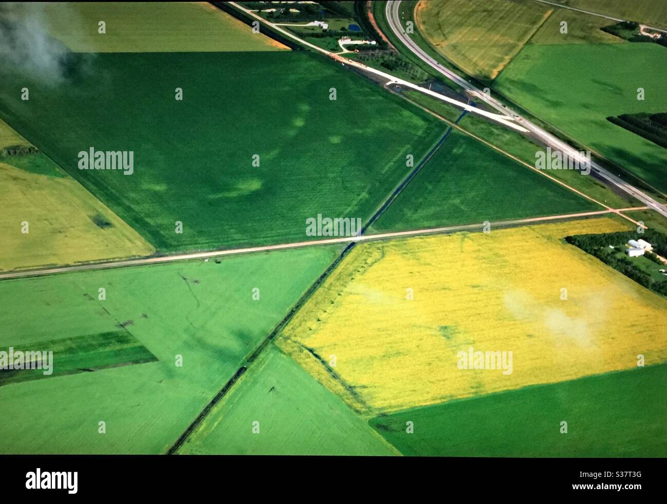 Aerial photography, Near Winnipeg,Manitoba, countryside, farm land,farm ...