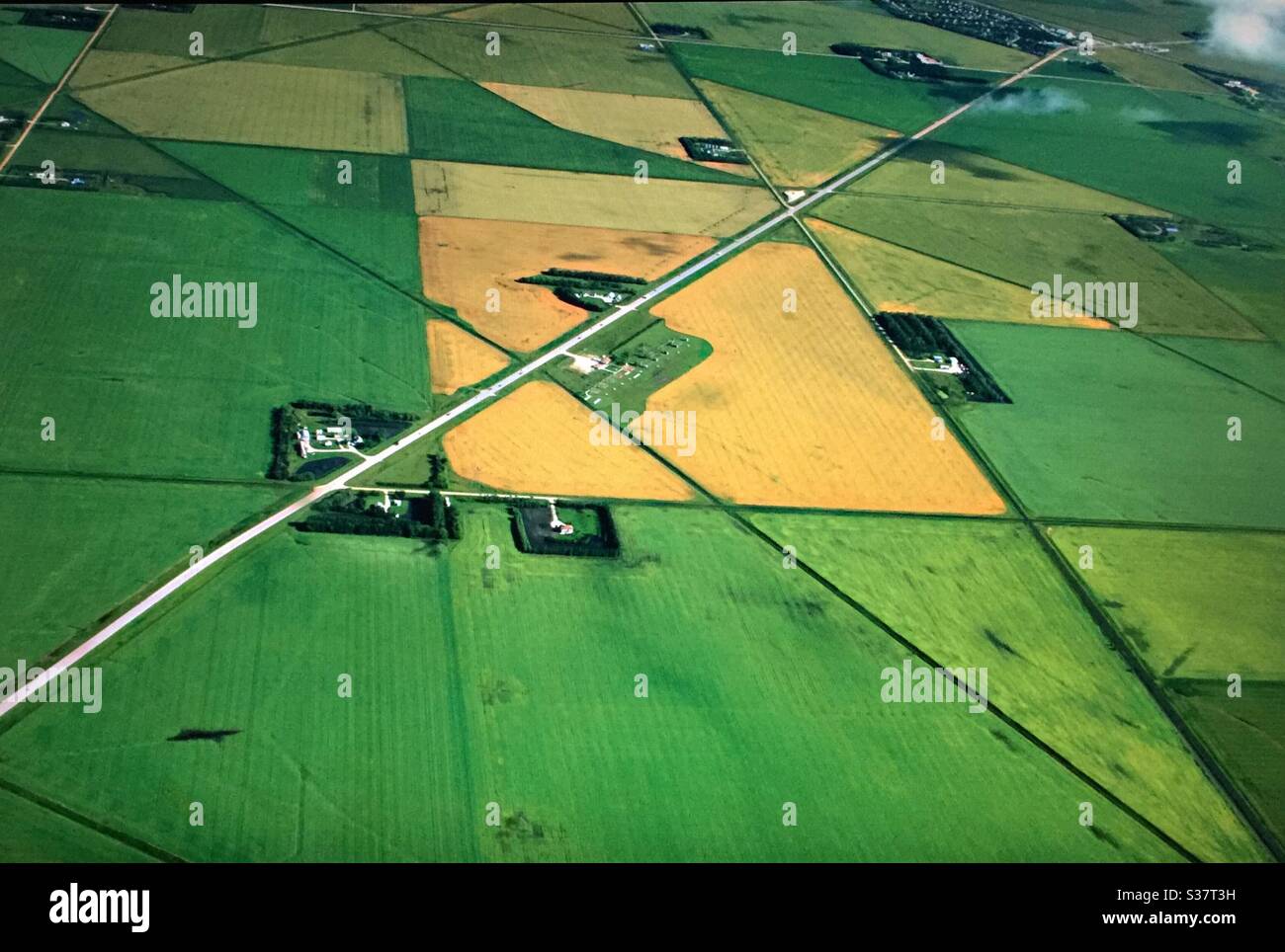 Aerial photography, Near Winnipeg,Manitoba, countryside, farm land,farm ...