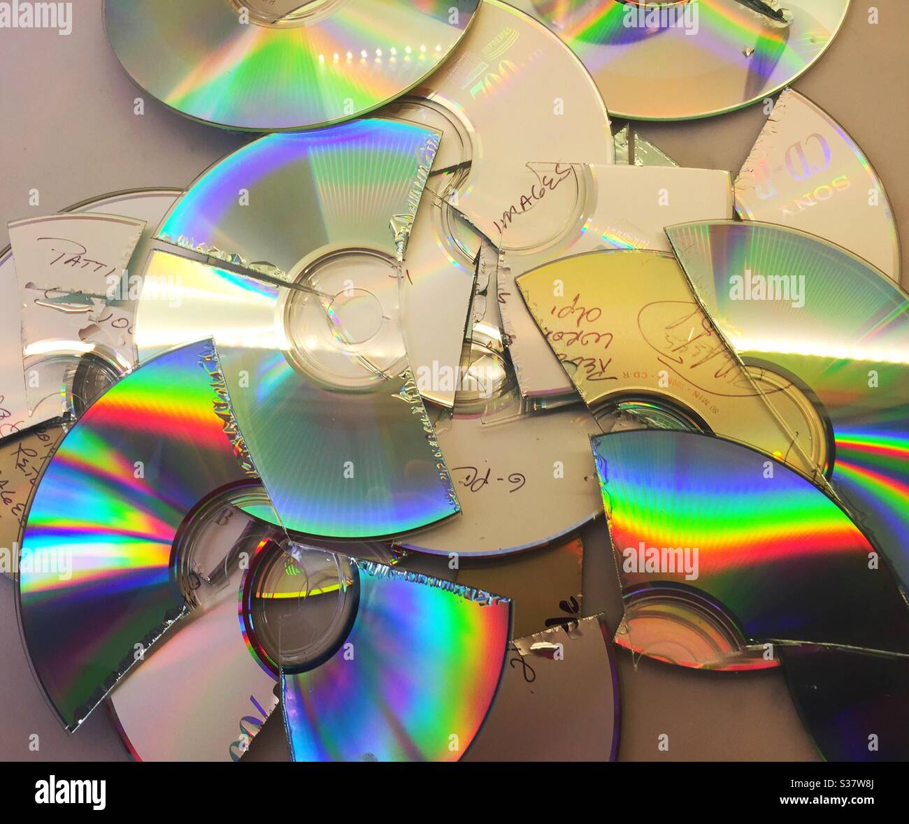Close up of a group of compact discs that have been destroyed Stock ...