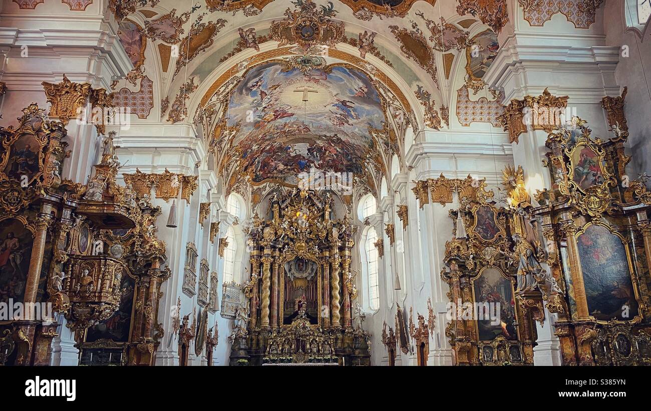 Interior of Heilig-Kreuz-Kirche (Church of Saint Cross) built in 18th ...