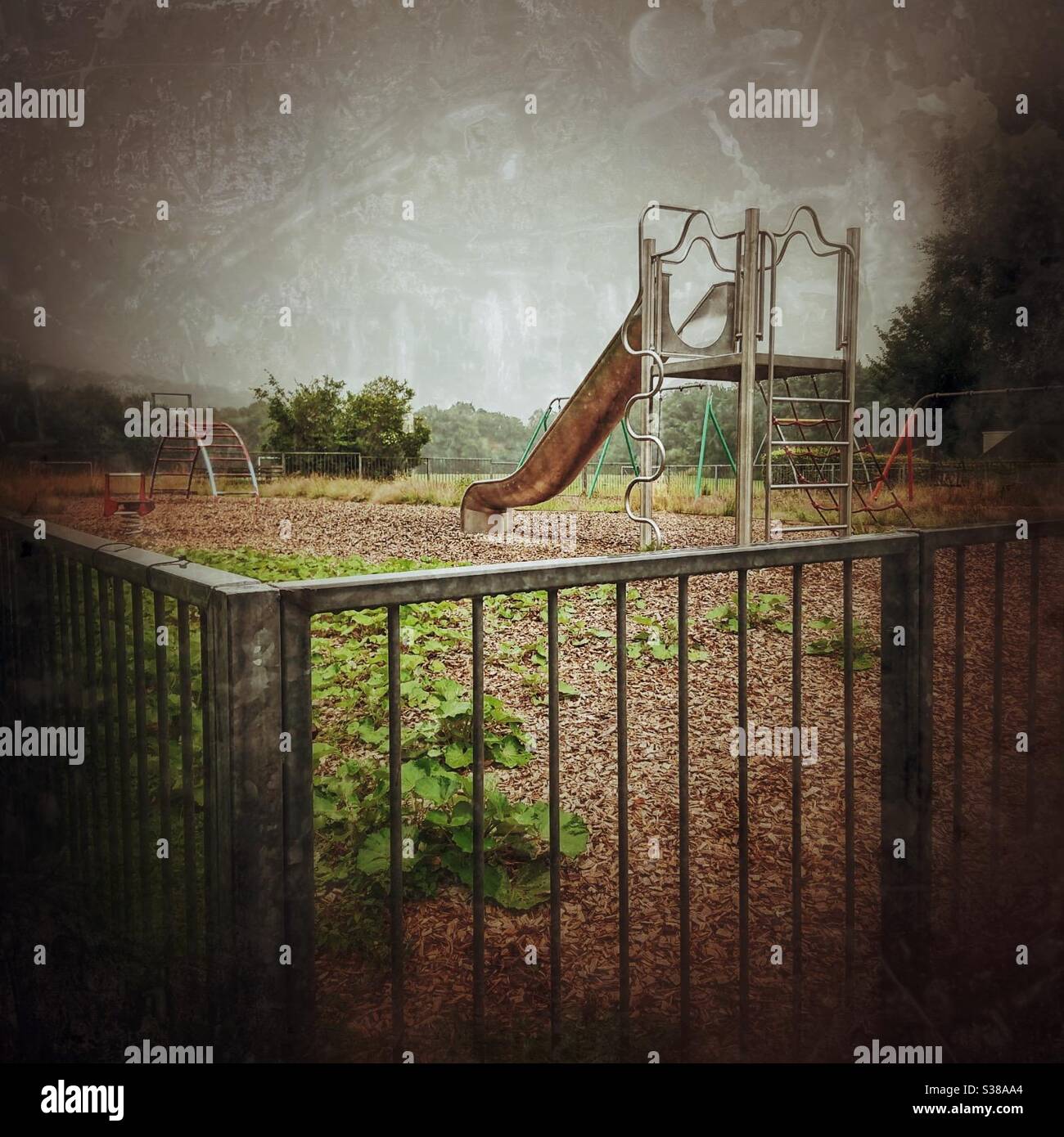 A photograph of a disused overgrown playground during COVID-19 lockdown ...