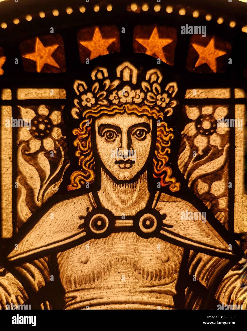 Helvetia, symbol of Switzerland, in 1915 stained glass window Stock ...