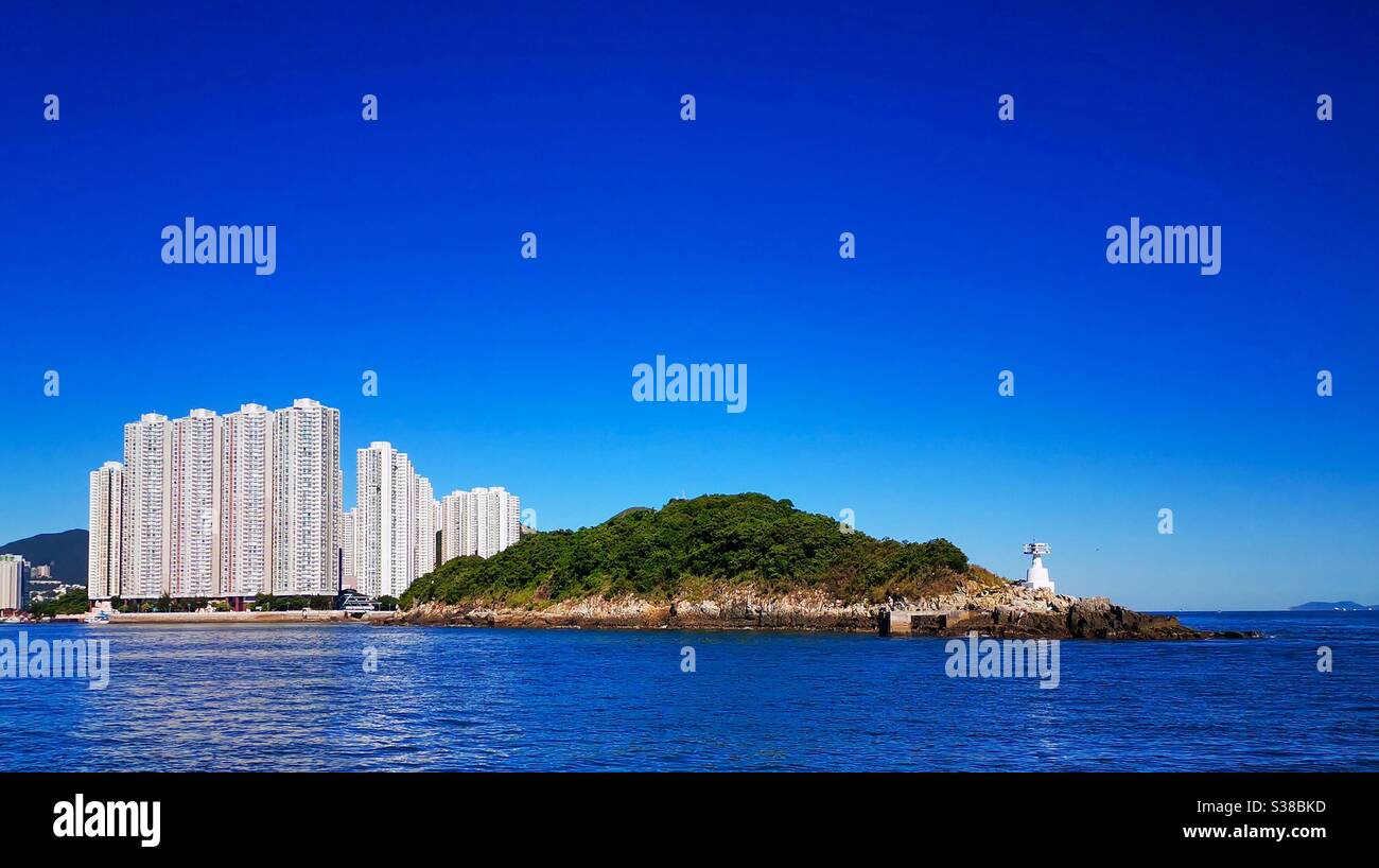 A view of magazine island and the South Horizons residential complex in ...