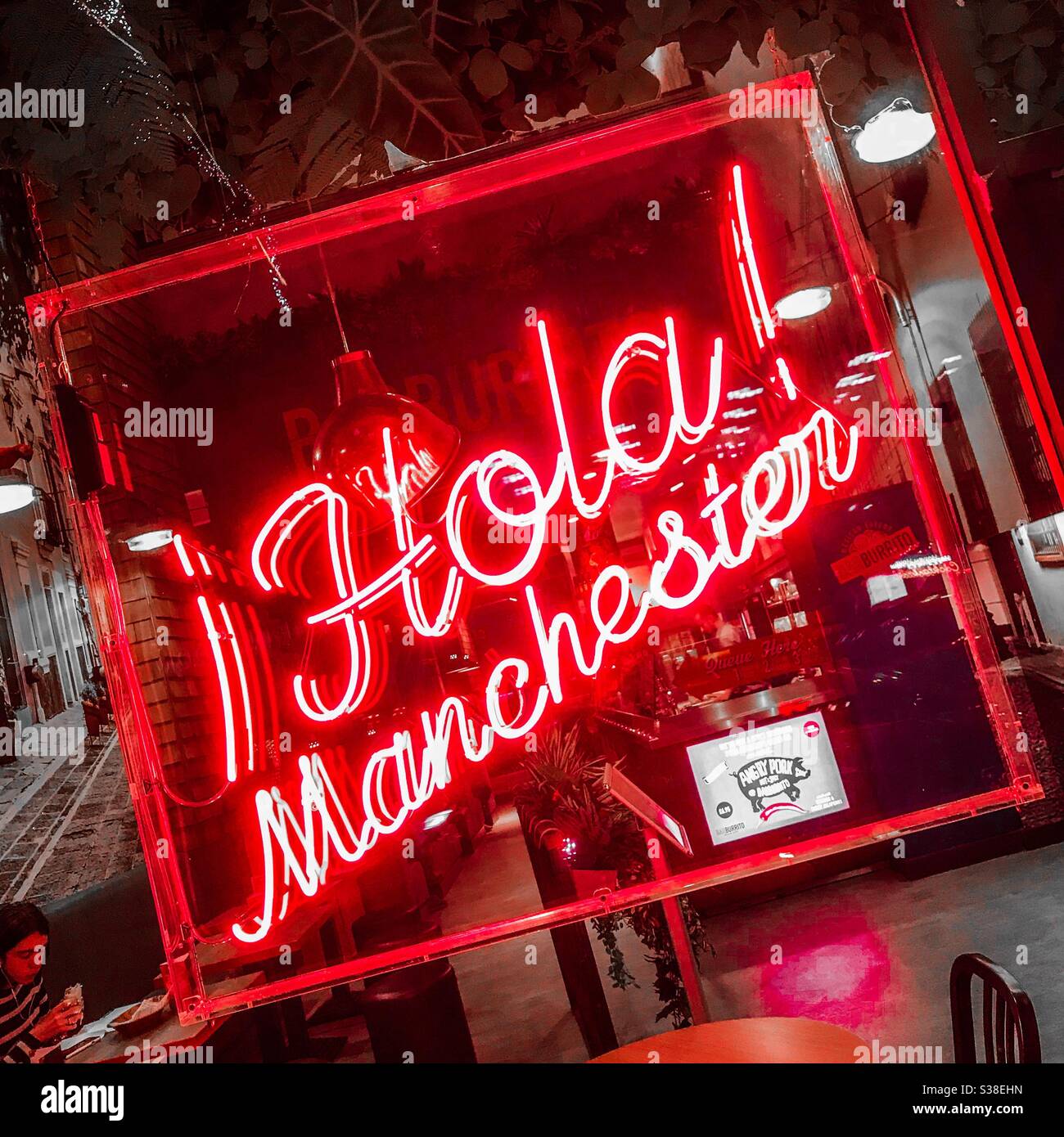 Hola Manchester neon sign Stock Photo - Alamy