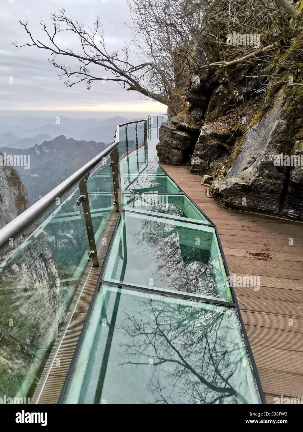 Glass bridge on top of the Tianjin mountain in Zhangjiajie, Hunan ...