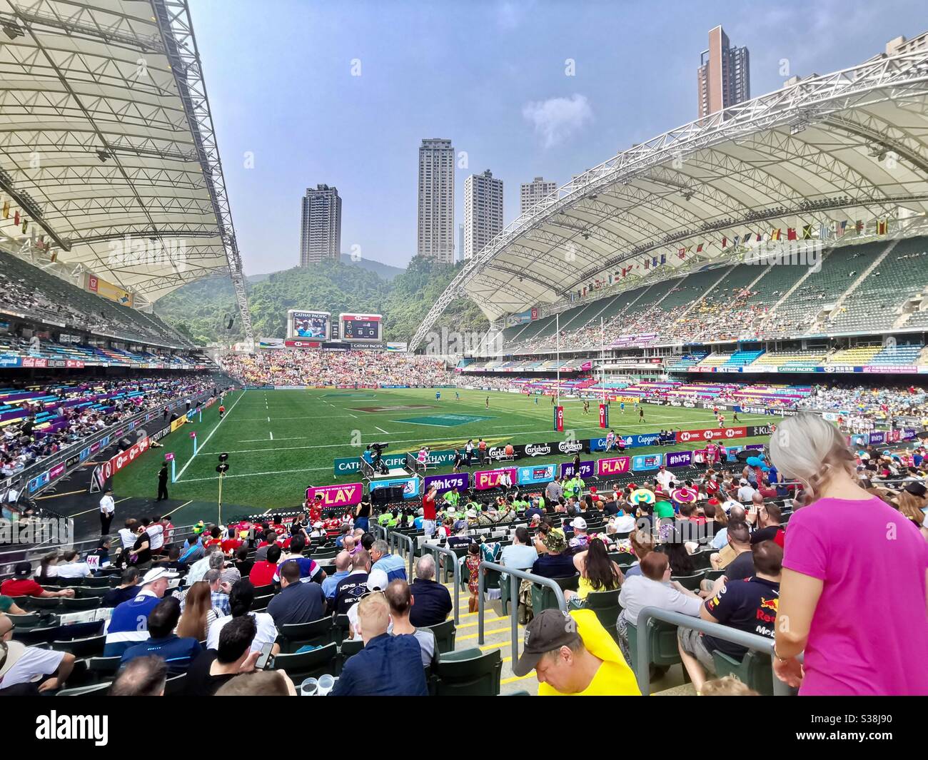 The rugby sevens in the Hong Kong stadium in Causeway Bay Stock Photo ...