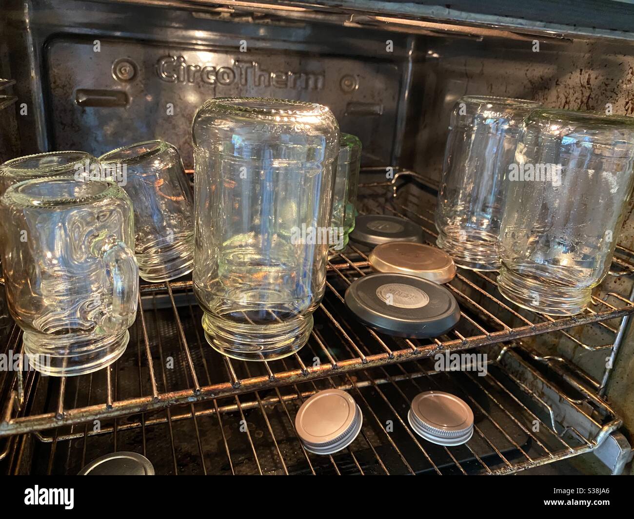Glass Jars Drying for Jam Making Stock Photo - Alamy