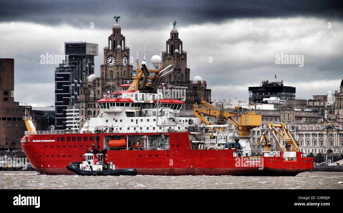 Sir David Attenborough ship crosses River Mersey for first time Stock ...