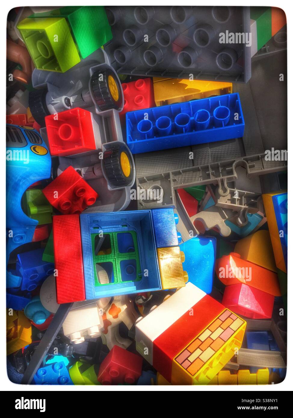 Box of duplo building bricks Stock Photo - Alamy