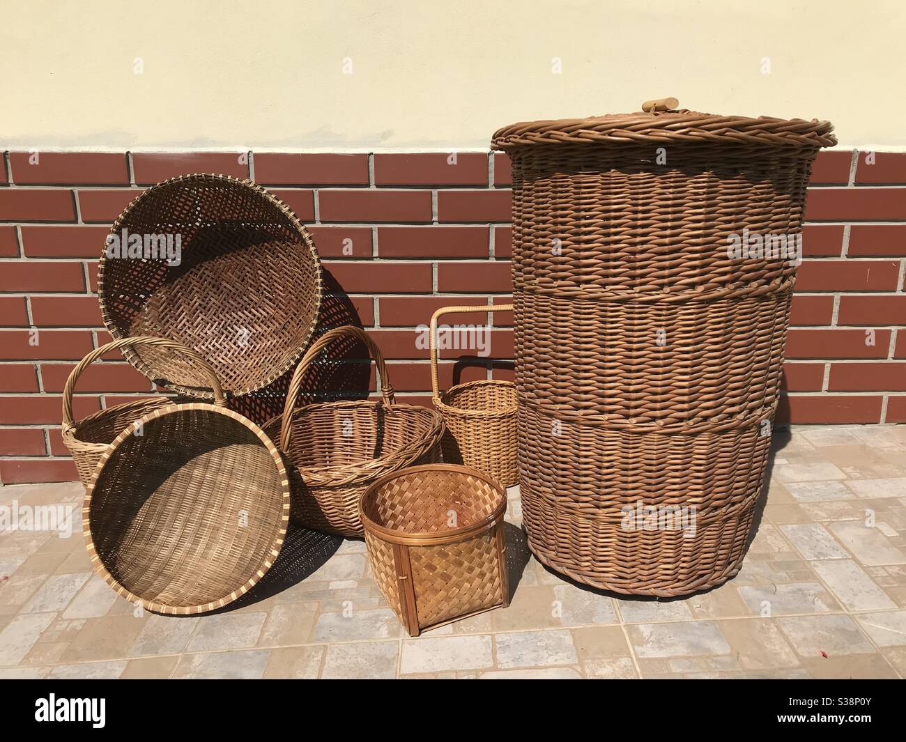 Set of Wicker Baskets Stock Photo - Alamy