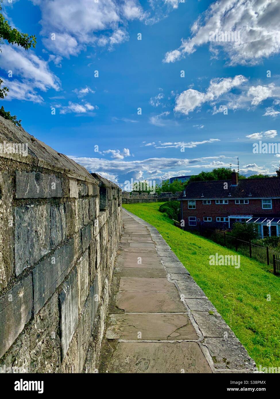 The York city wall path, for walking the length of the stone wall ...