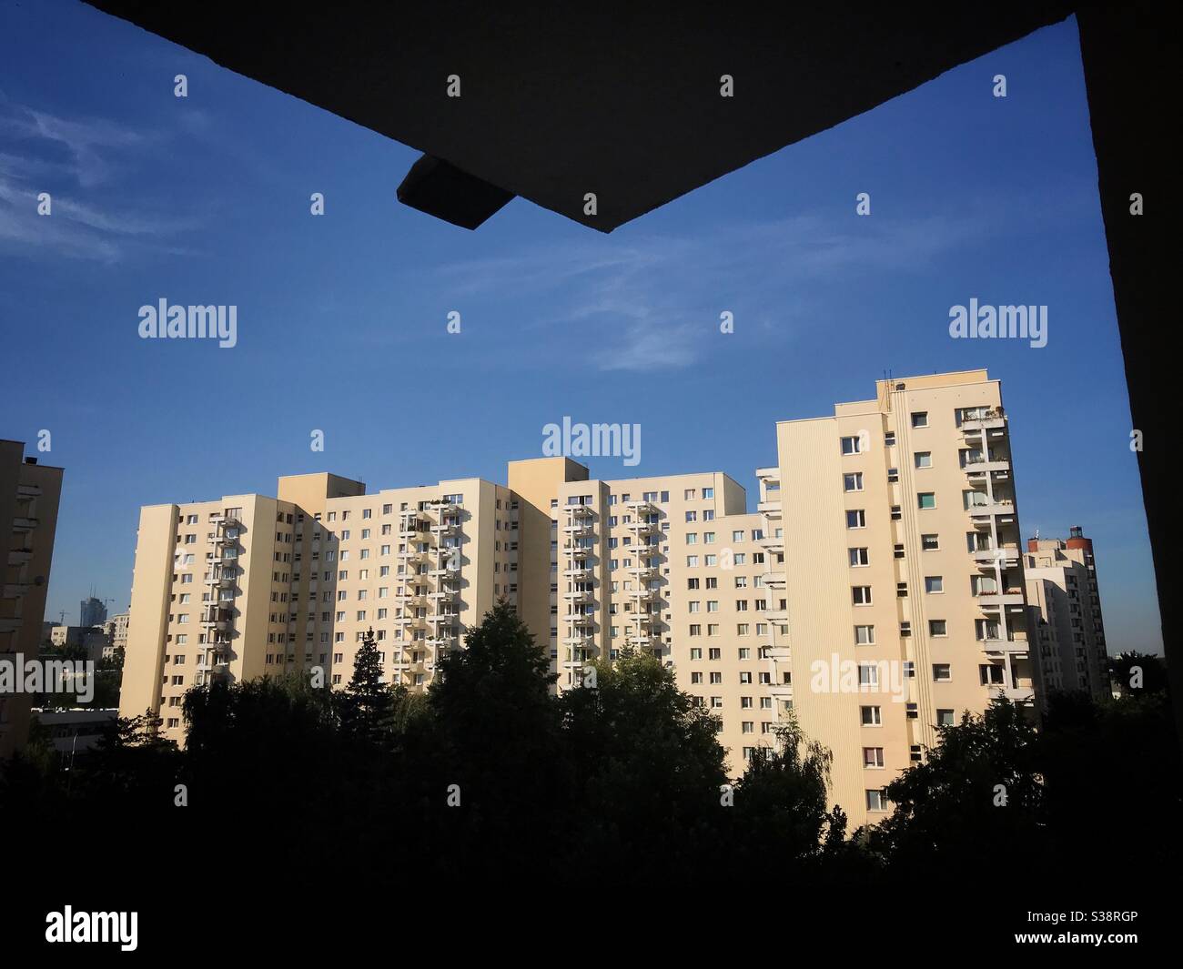 View from the balcony of a Polish large block of residential flats ...