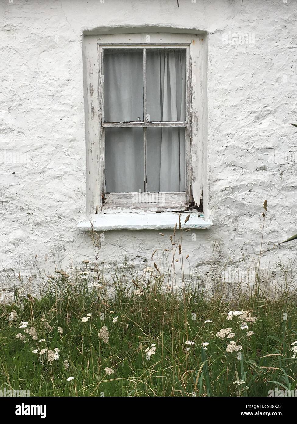 White Rustic cottage window with white flowers Stock Photo - Alamy