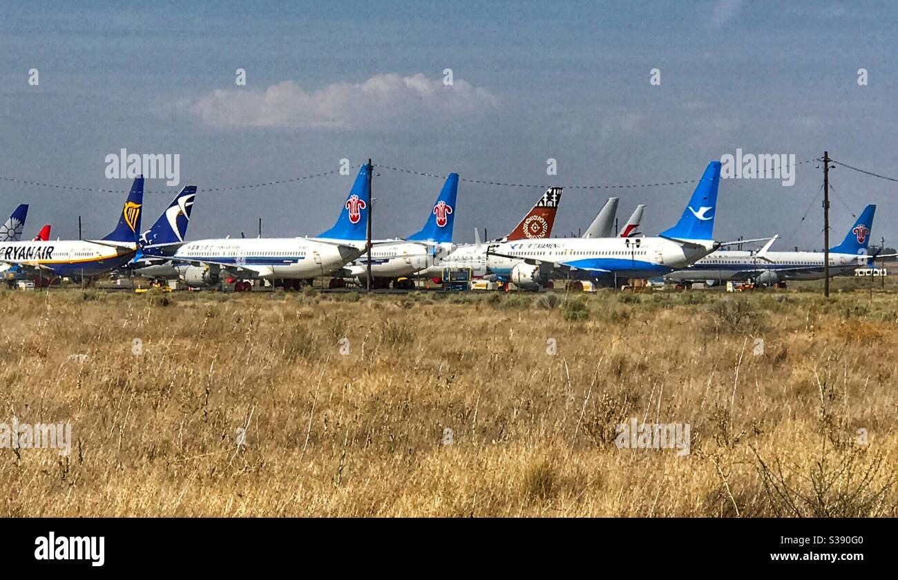Boeing 737’s sitting idle at the airport in Moses Lake, Washington USA ...