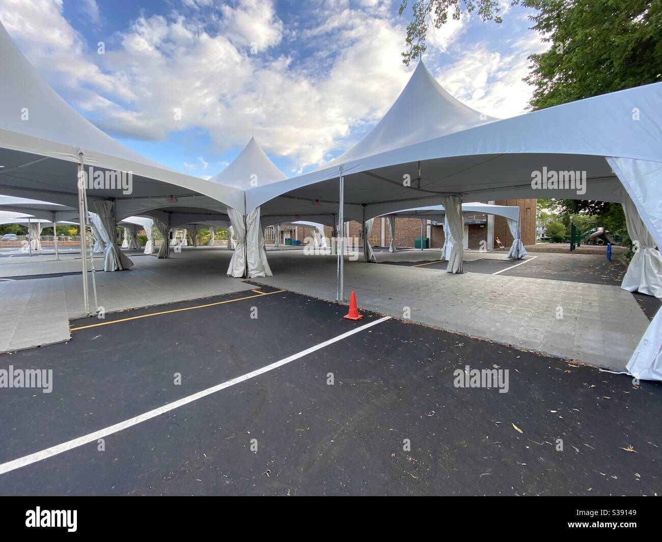 Tents set up for outdoor learning space at a school in Kenilworth ...