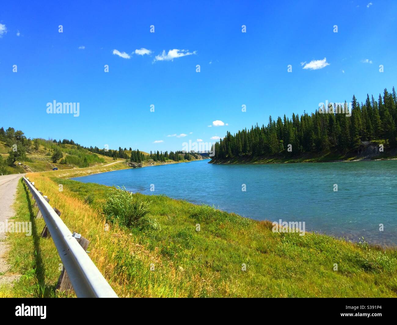 The Bow River, , highway 1a. Alberta, Canada, Kananaskis Country, Shore ...