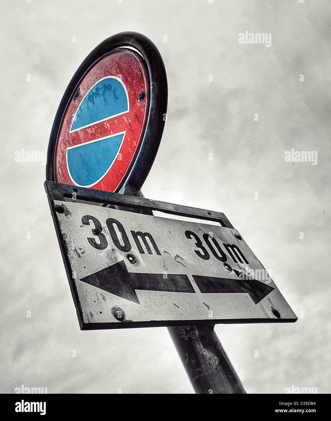 Swiss no parking sign with 30 m plate Stock Photo - Alamy