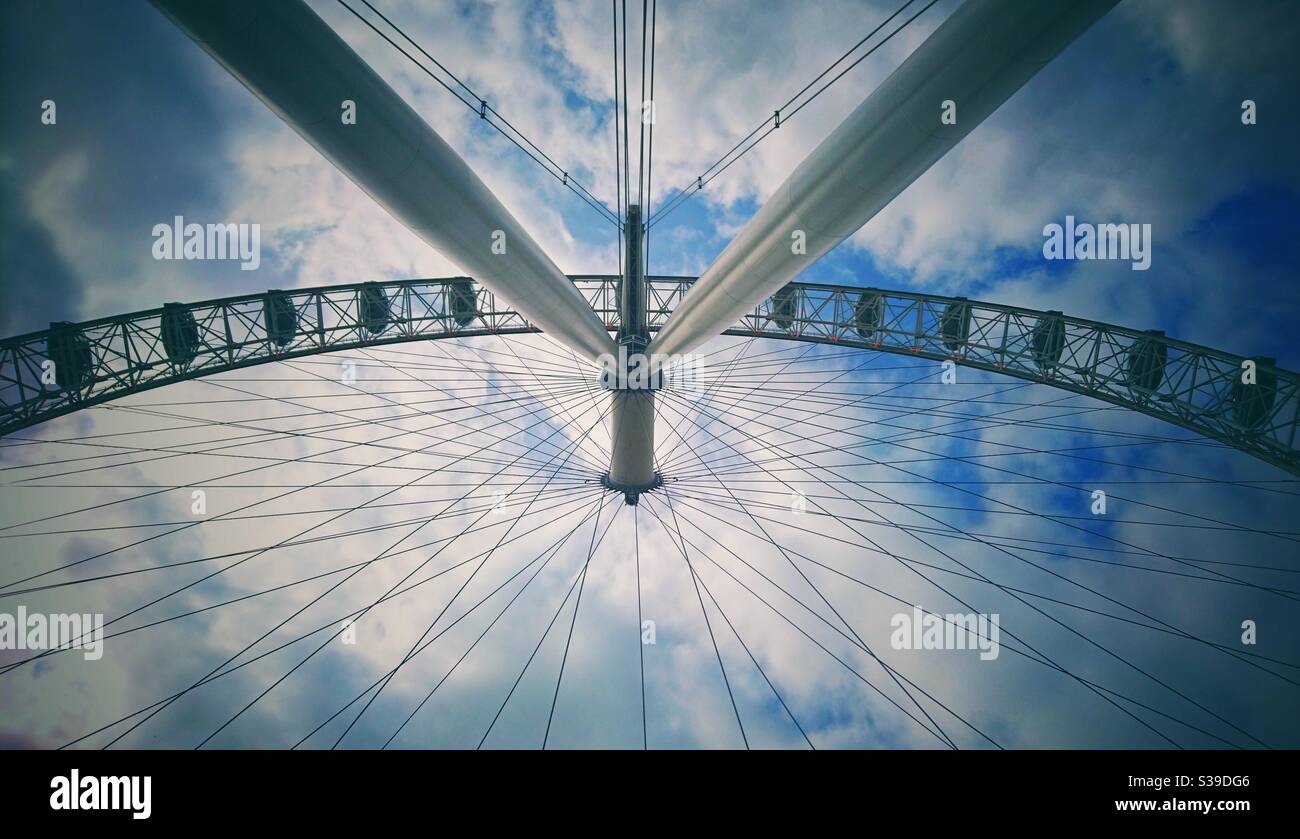 A photograph of the London Eye from underneath. Different perspective ...