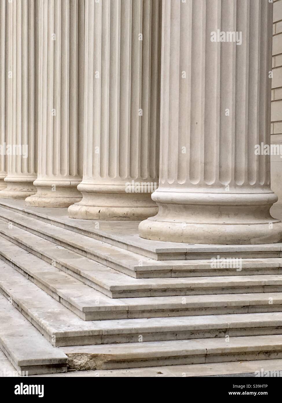 Marble columns and steps of the 1888 Romanian Athenaeum building main ...