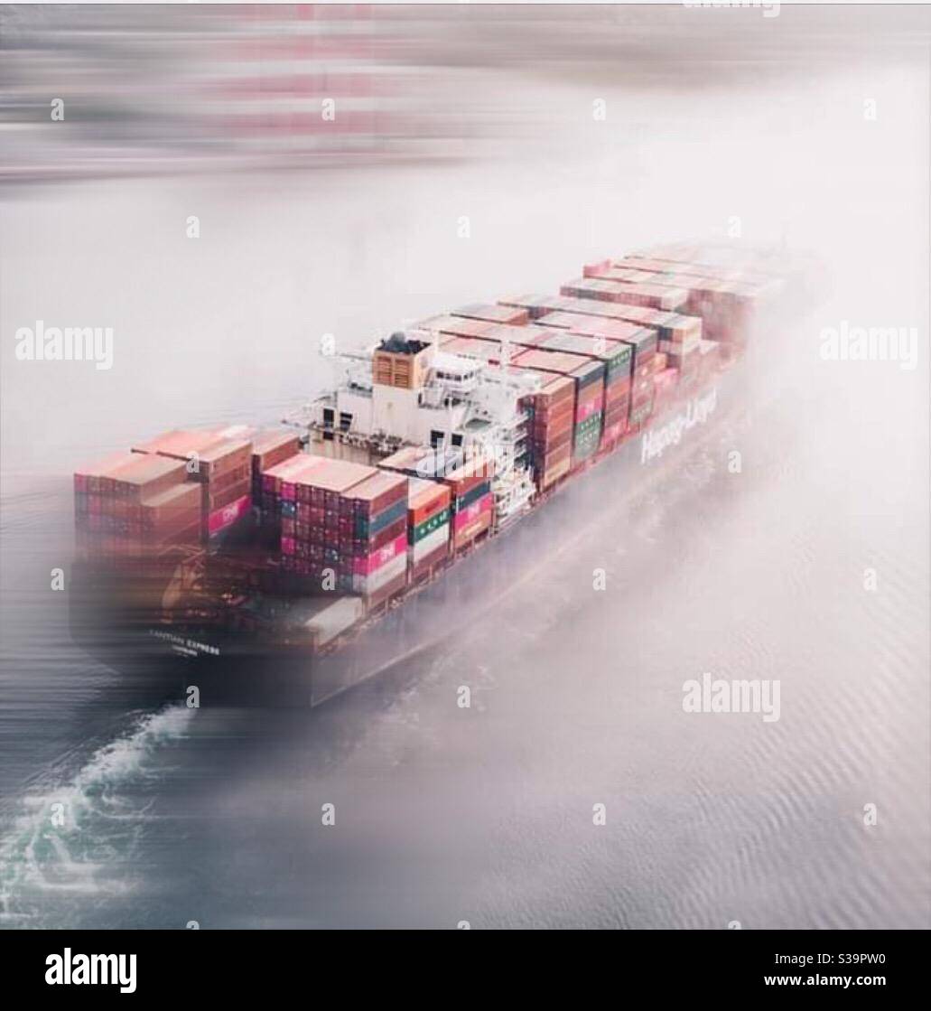 A loaded open barge at sea Stock Photo - Alamy