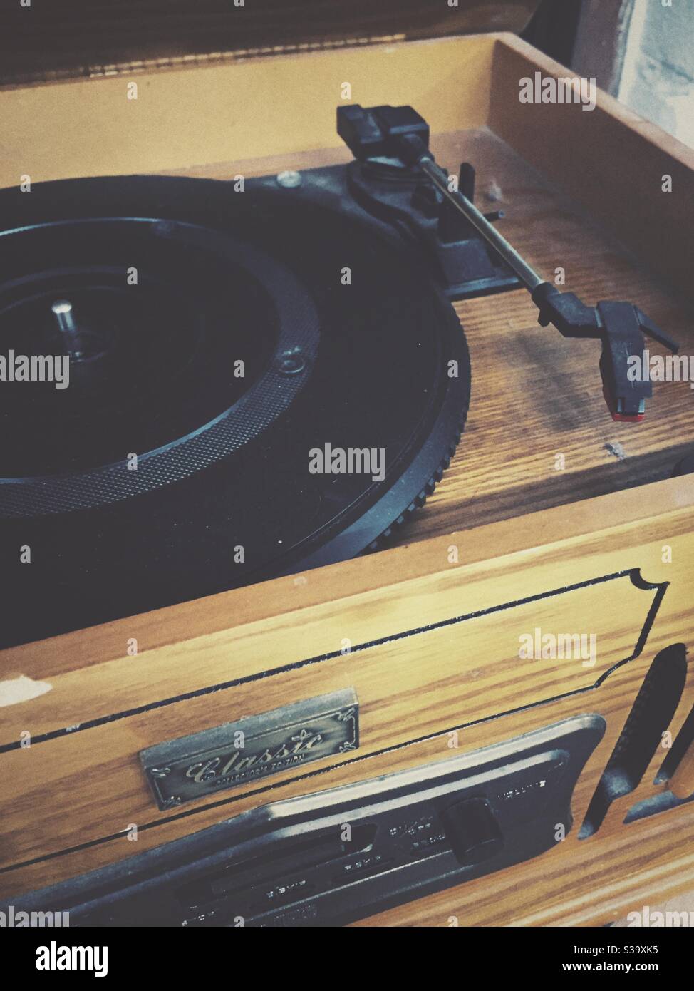 An old fashioned record player in a wooden box Stock Photo - Alamy