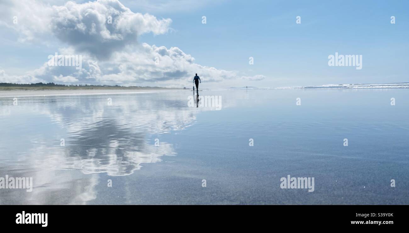 Calm mirror like conditions at the beach. Long Beach, Washington, the ...