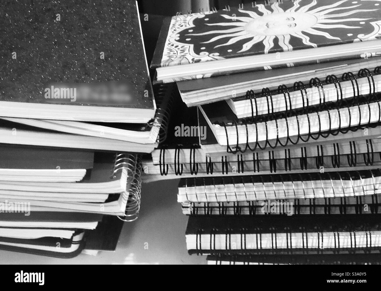 Notebooks stacked Black and White Stock Photos & Images - Alamy Notebooks stacked Black and White Stock Photos & Images - Alamy