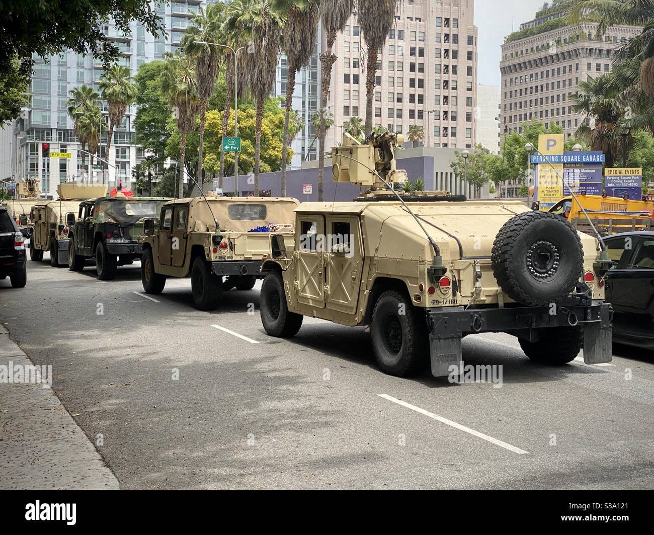 LOS ANGELES, CA, JUN 2, 2020: military humvees belonging to the ...