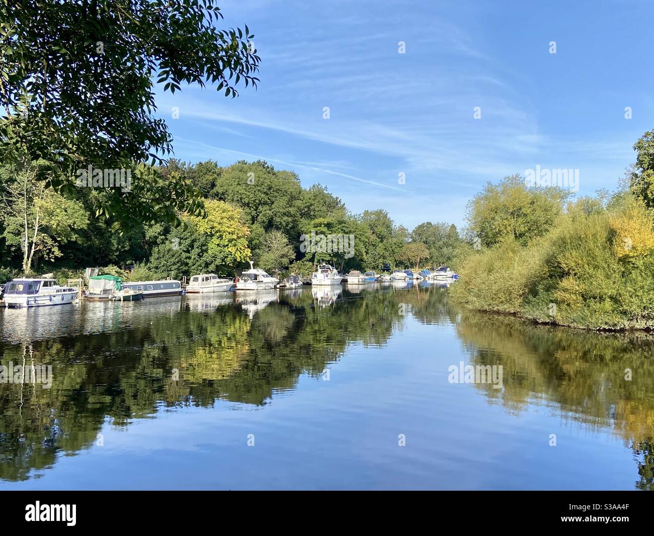 Mirror reflection River Ouse, Naburn Lock Stock Photo - Alamy